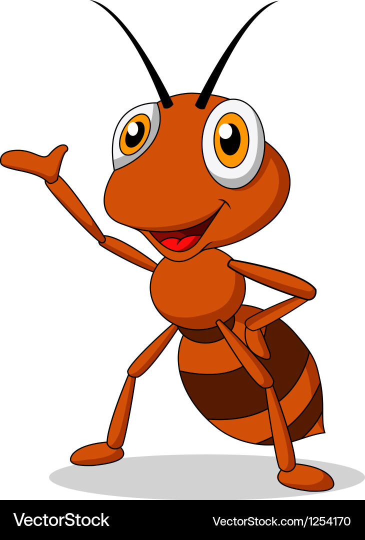 Cute ant cartoon waving Royalty Free Vector Image