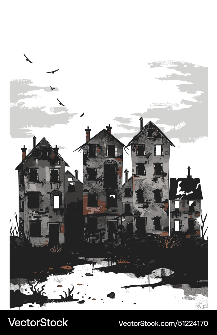 Grunge style abandoned houses broken windows Vector Image