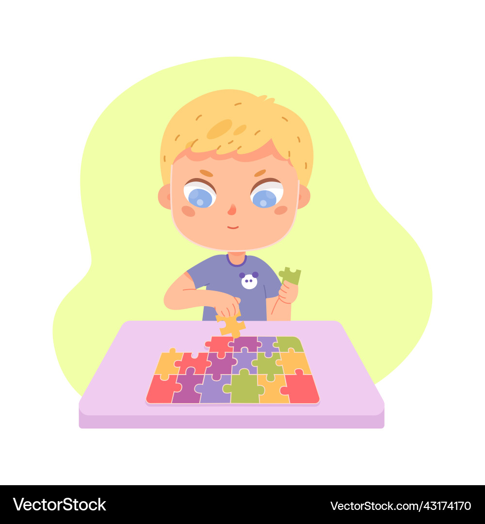 Lonely Child with Puzzle - Autism Support Vector Image