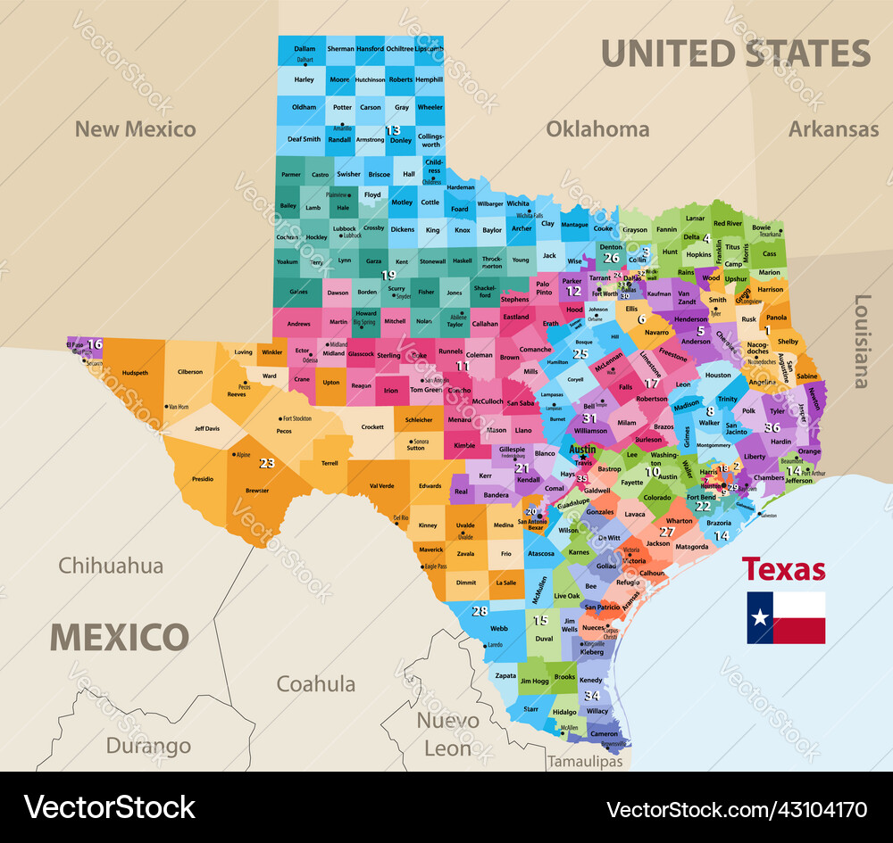 Map of texass congressional districts high Vector Image