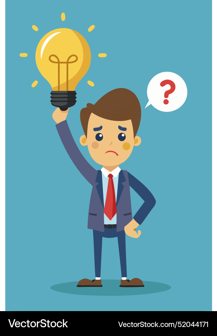 Confused businessman with lightbulb Royalty Free Vector