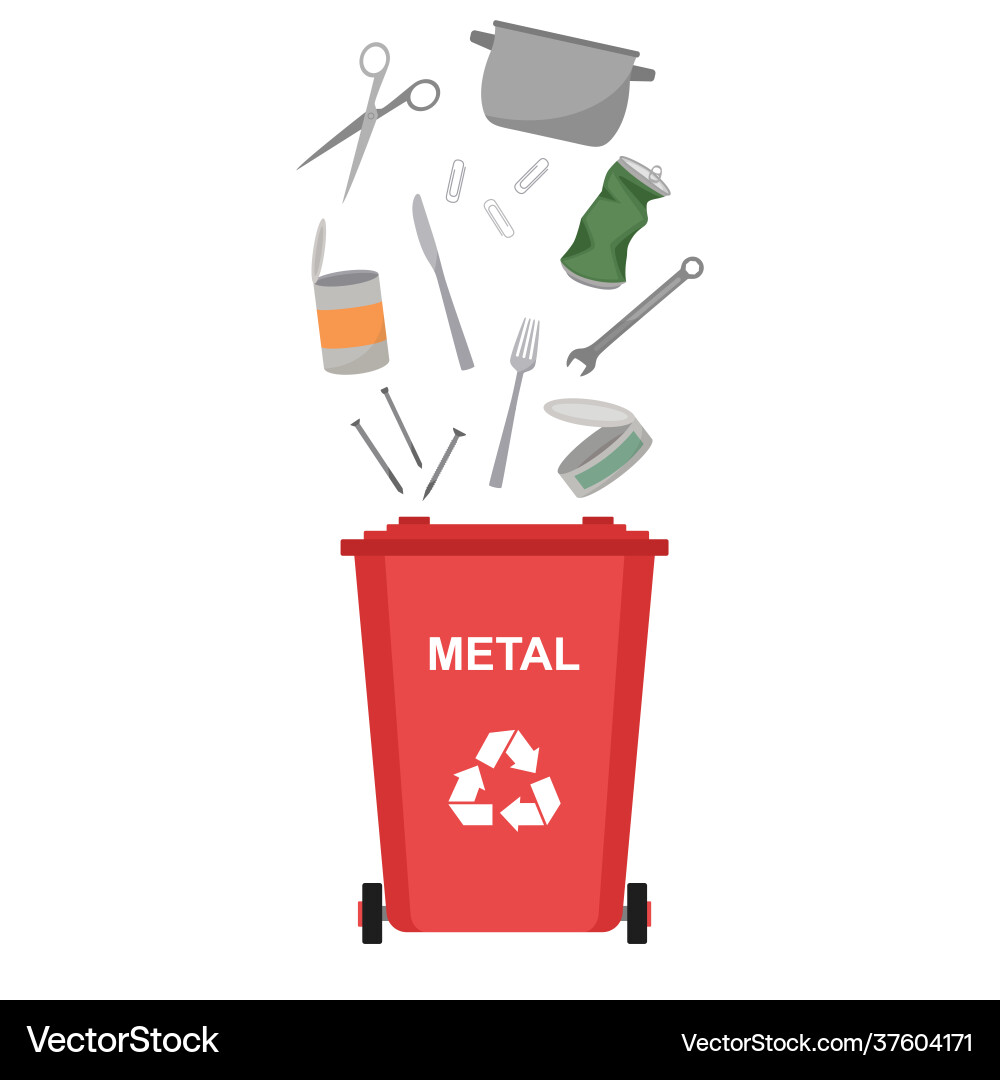 Garbage bin with metal waste recycling Royalty Free Vector