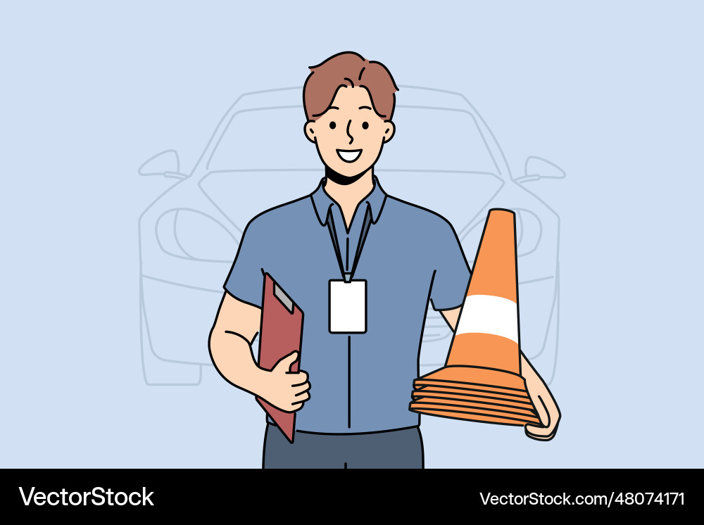 Man instructor from driving school smiles Vector Image
