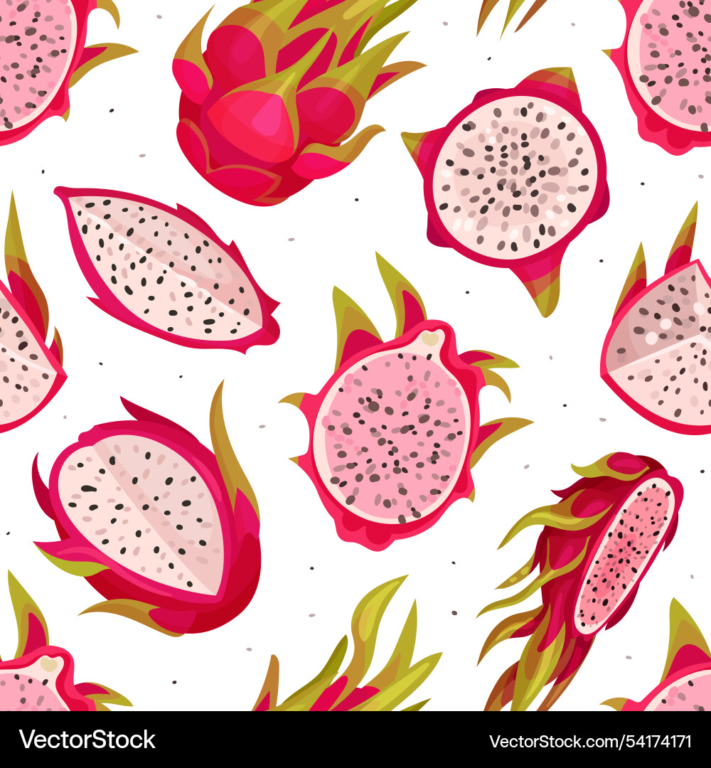 Pitaya or dragon fruit seamless pattern design Vector Image