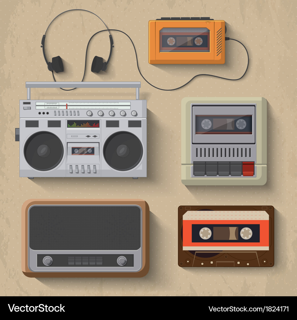 Retro music player icon set Royalty Free Vector Image