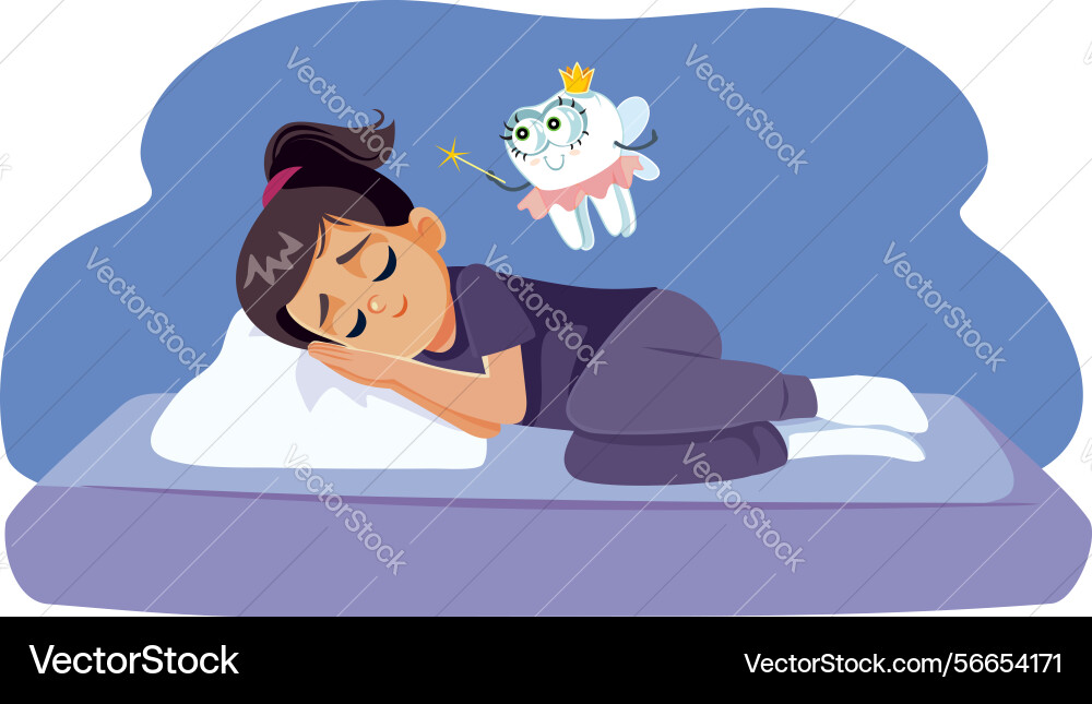 Sleeping child visited by the tooth fairy Vector Image