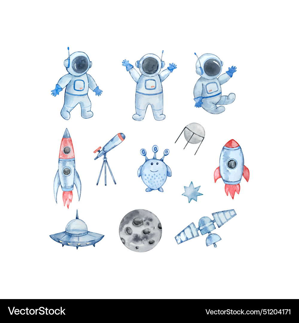 Watercolor space set cosmos Royalty Free Vector Image