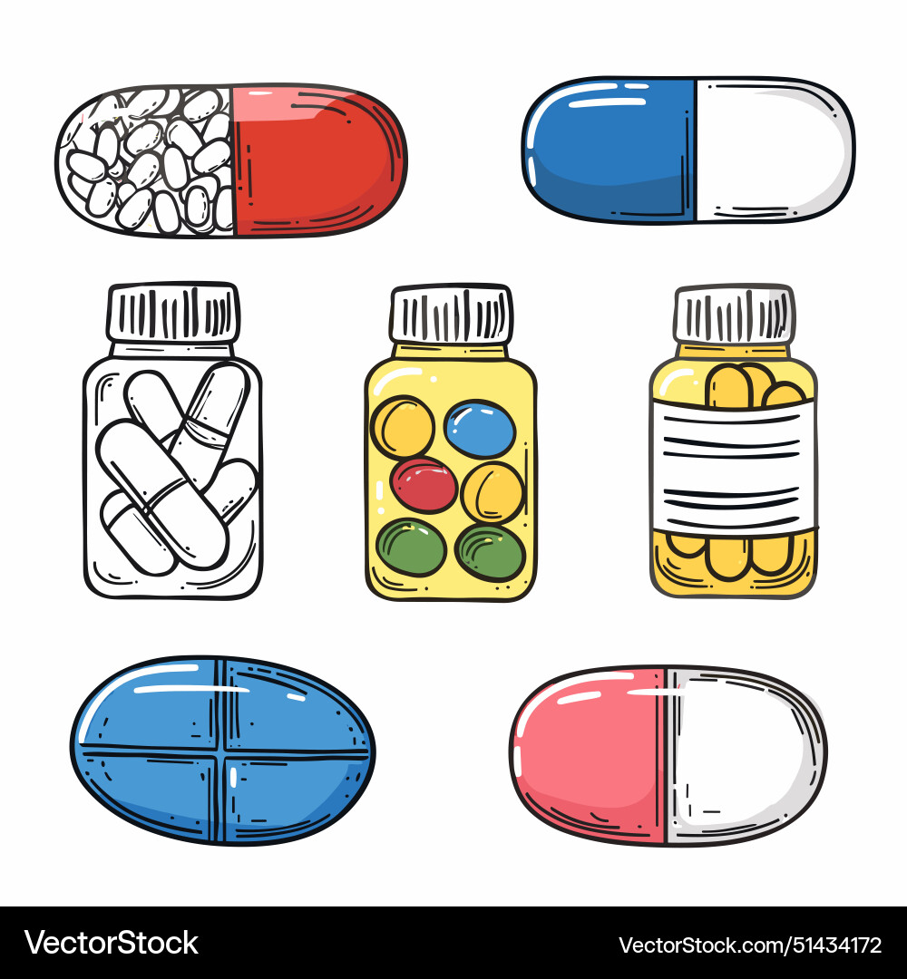 Colorful handdrawn medication supplement Vector Image