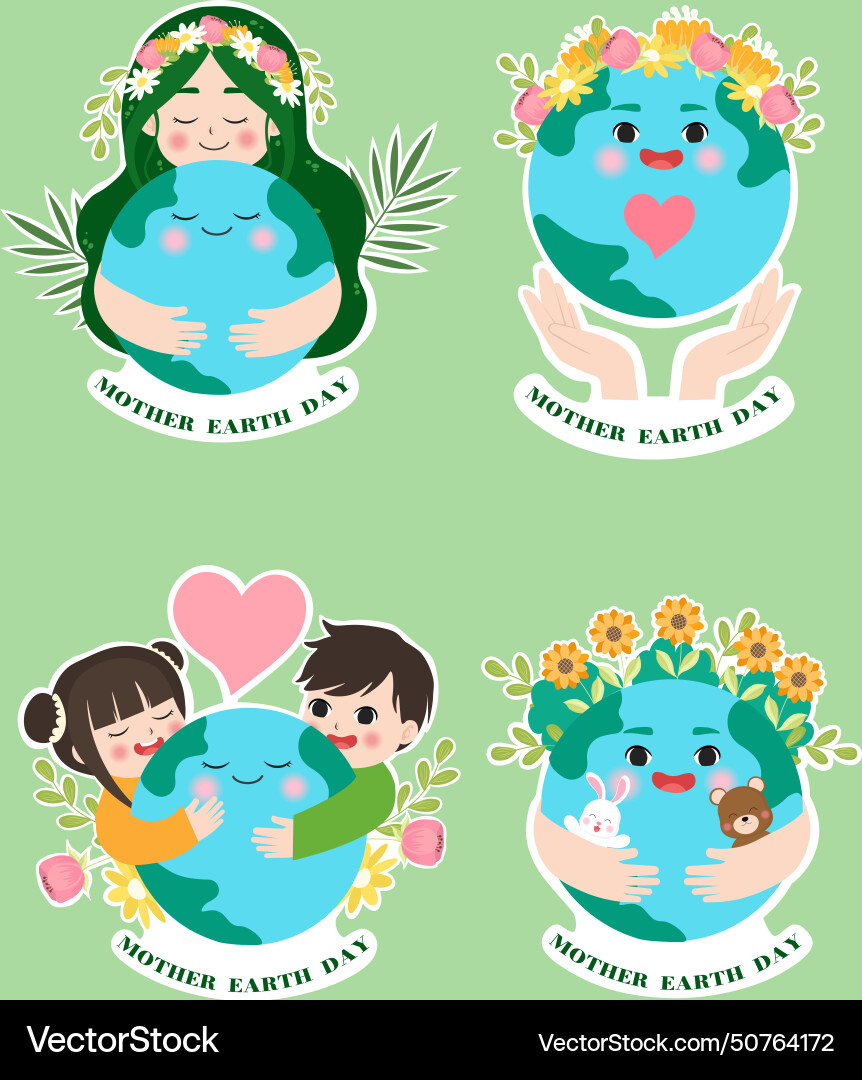 Earth day cartoon sticker set environmental Vector Image