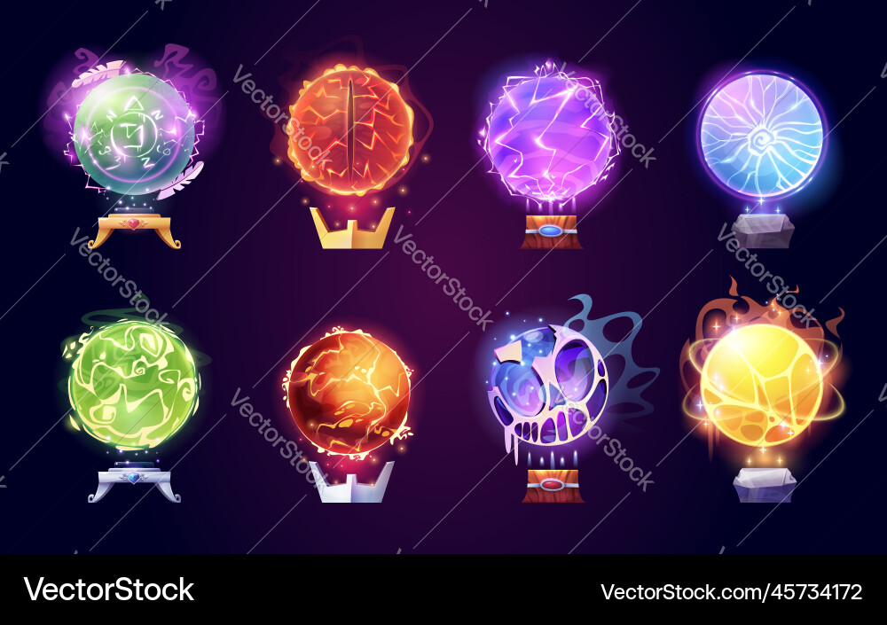 Magic crystal balls energy spheres Royalty Free Vector Image