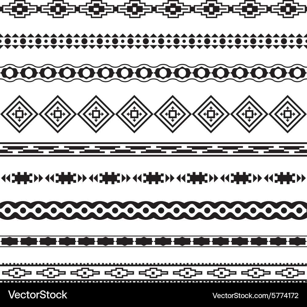 Seamless pattern borders tribal set Royalty Free Vector