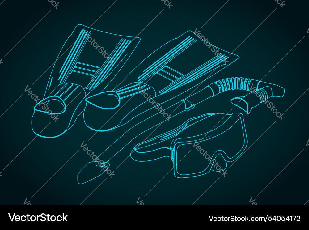 Snorkeling and diving equipment drawings Vector Image