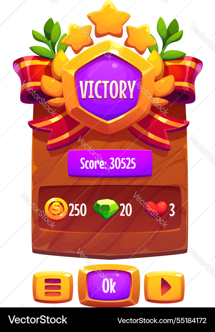 Victory game frame banner or popup menu window Vector Image