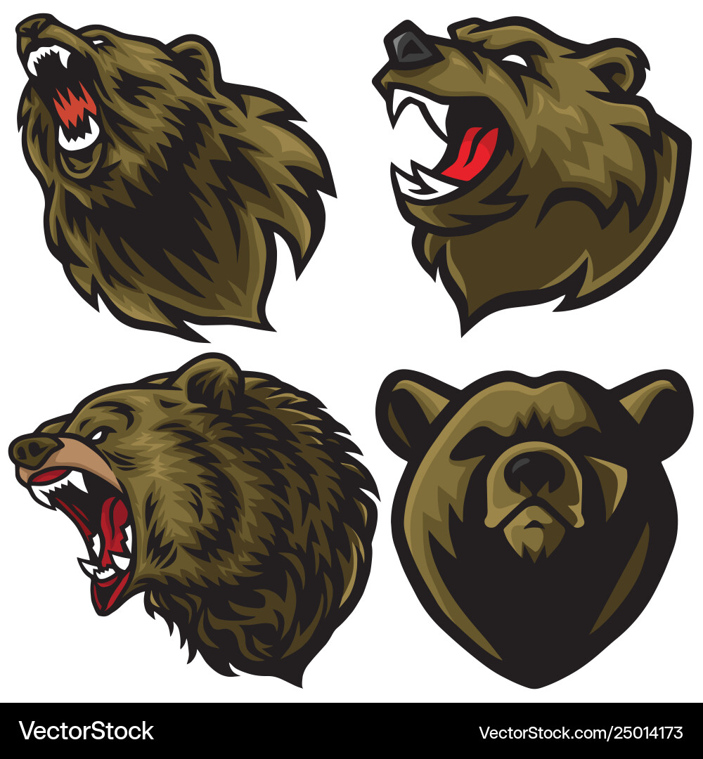 Aggressive Bear Logo Set Royalty Free Vector Image
