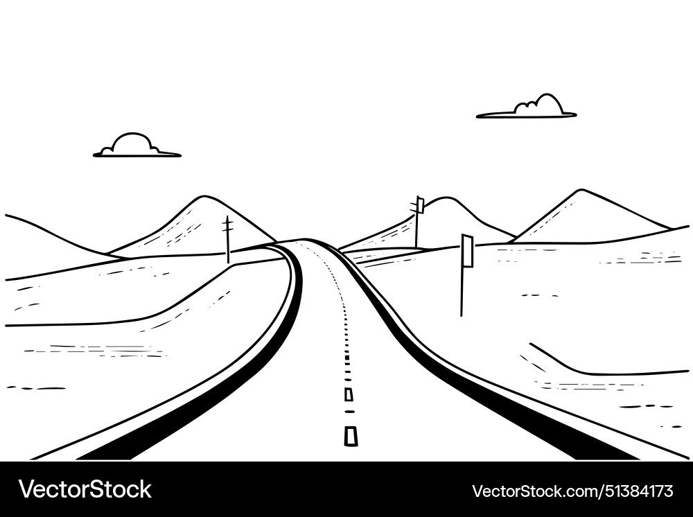 Desert road hand drawn ink sketch highway Vector Image