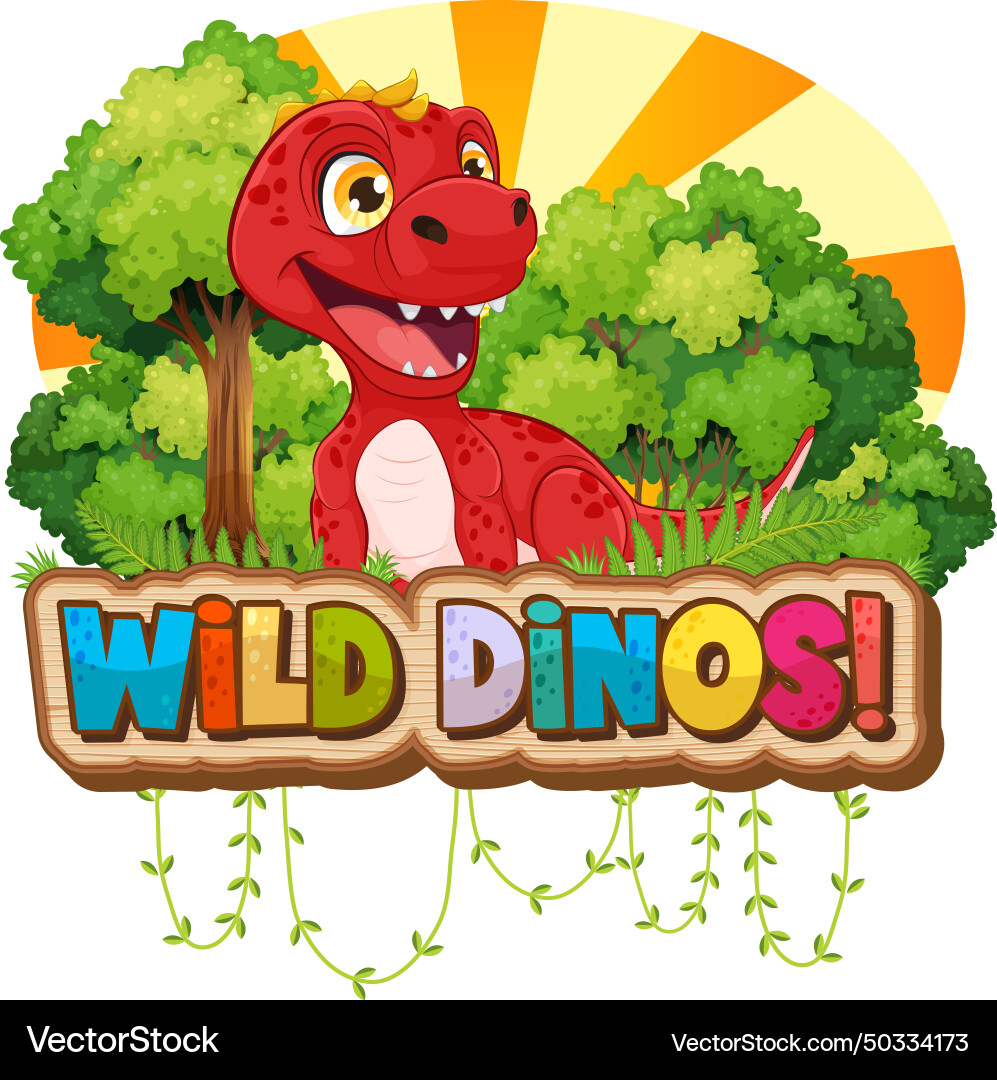 Friendly red dinosaur with a vibrant backdrop Vector Image