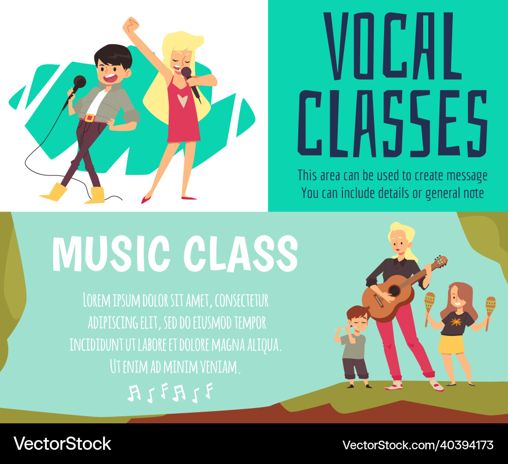 Kids vocal music classes horizontal banners set Vector Image