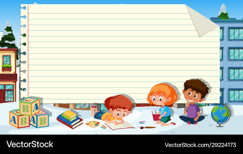 Paper template with three kids reading books Vector Image