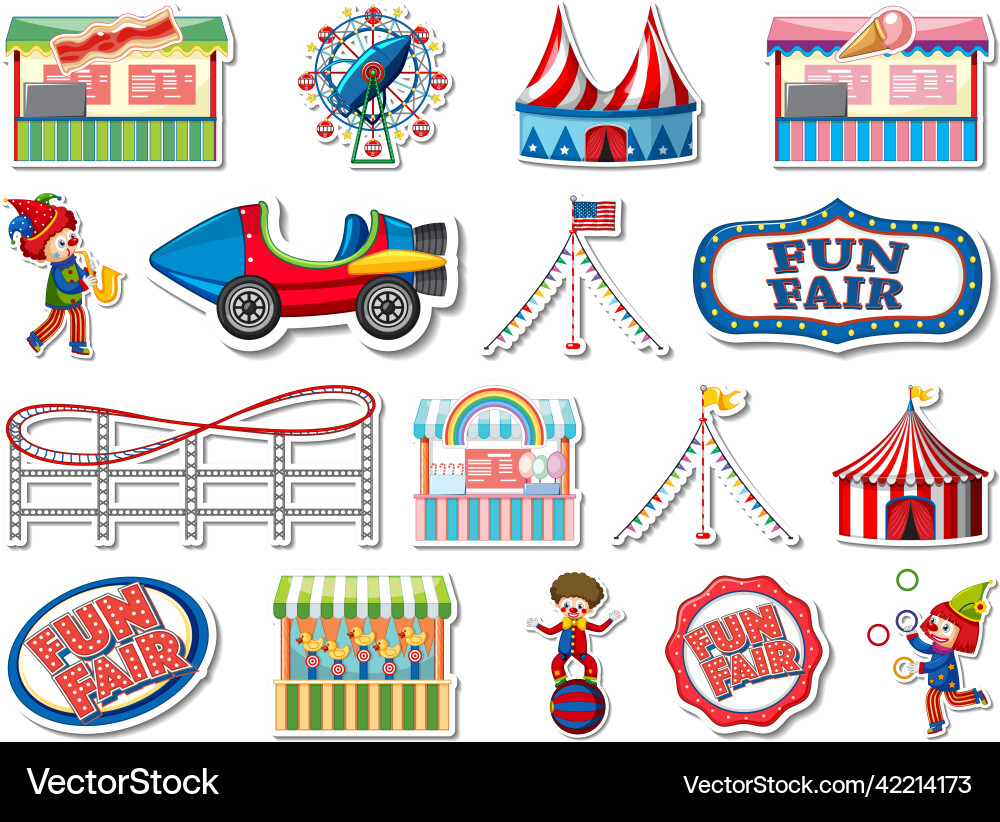 Sticker set of amusement park and fun fair objects