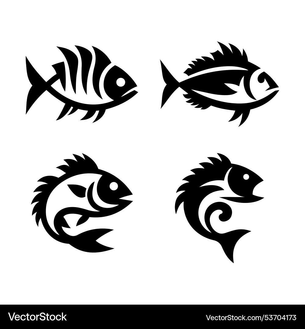 Underwater wonders fish silhouette set Royalty Free Vector