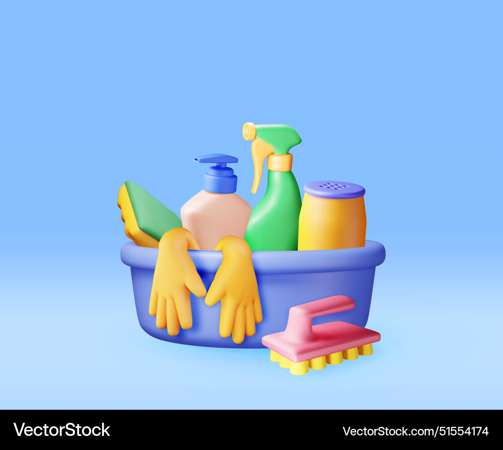 3d set of home cleaning tools isolated Royalty Free Vector