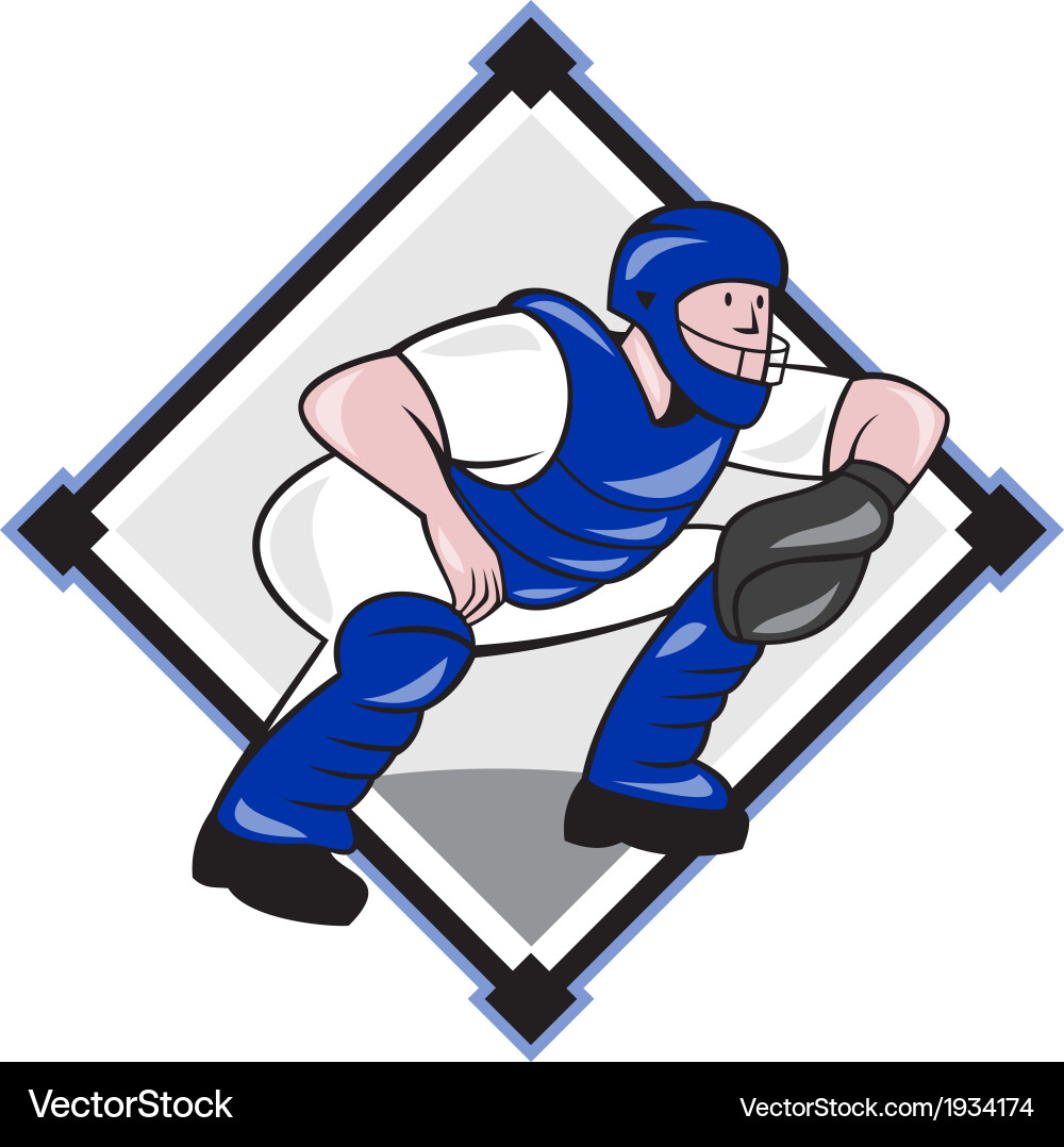 Baseball catcher catching side cartoon Royalty Free Vector