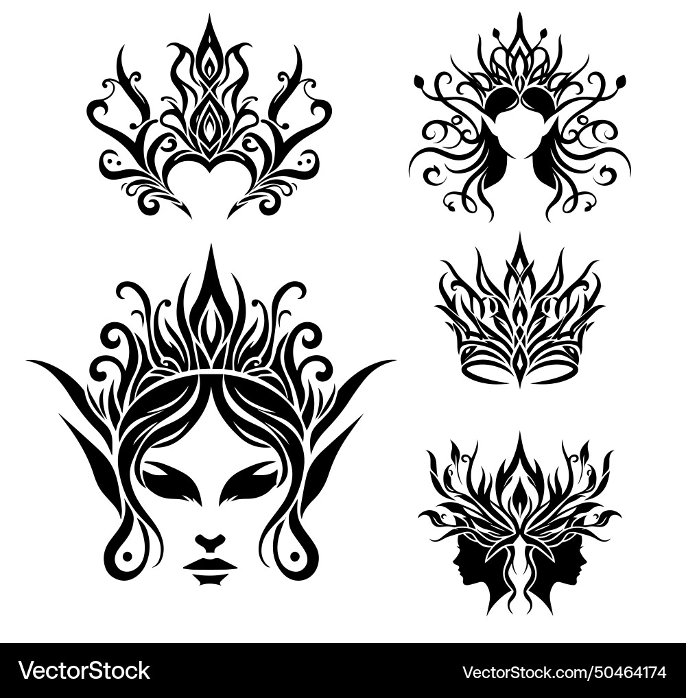 Elven style crowns and design elements Royalty Free Vector