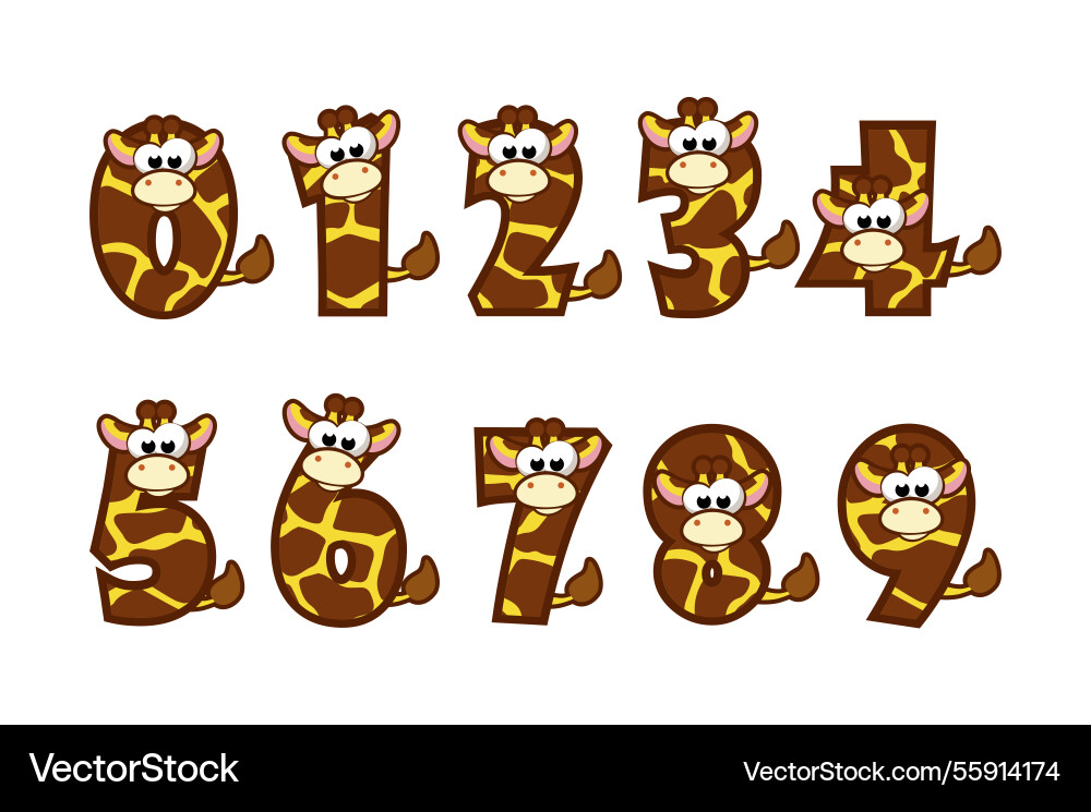 Funny character giraffe numbers figures 0-9 Vector Image