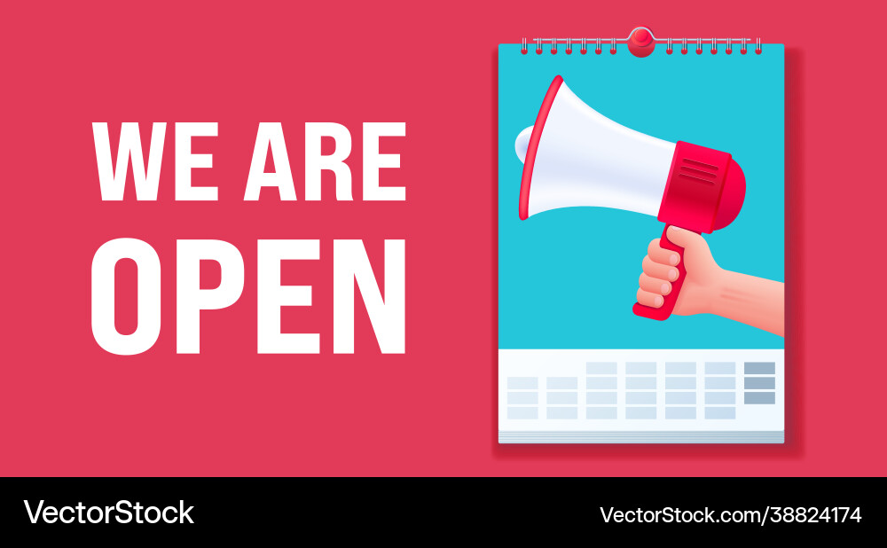 We are open banner calendar with a picture Vector Image