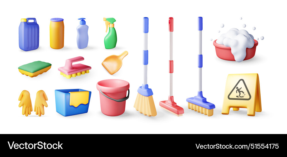 3d set of home cleaning tools isolated Royalty Free Vector