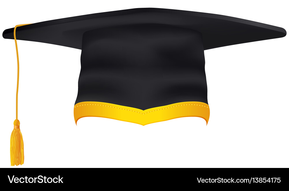 Black Graduation Cap with Gold Tassel Royalty Free Vector