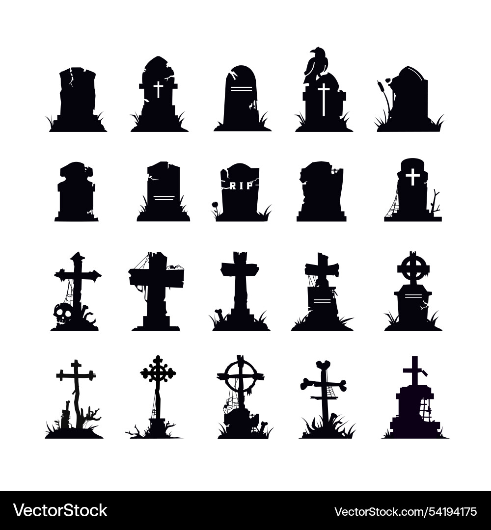 Creepy graveyard icon set Royalty Free Vector Image