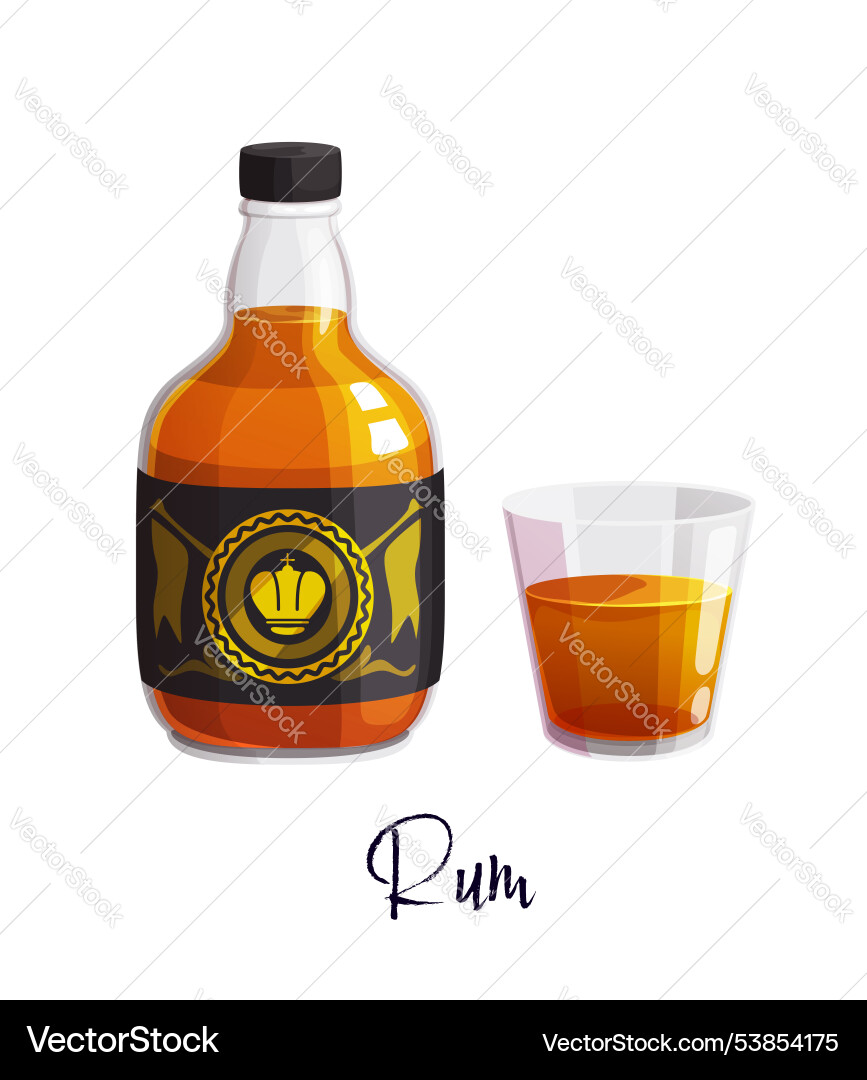 Rum alcohol bottle and a glass with label Vector Image