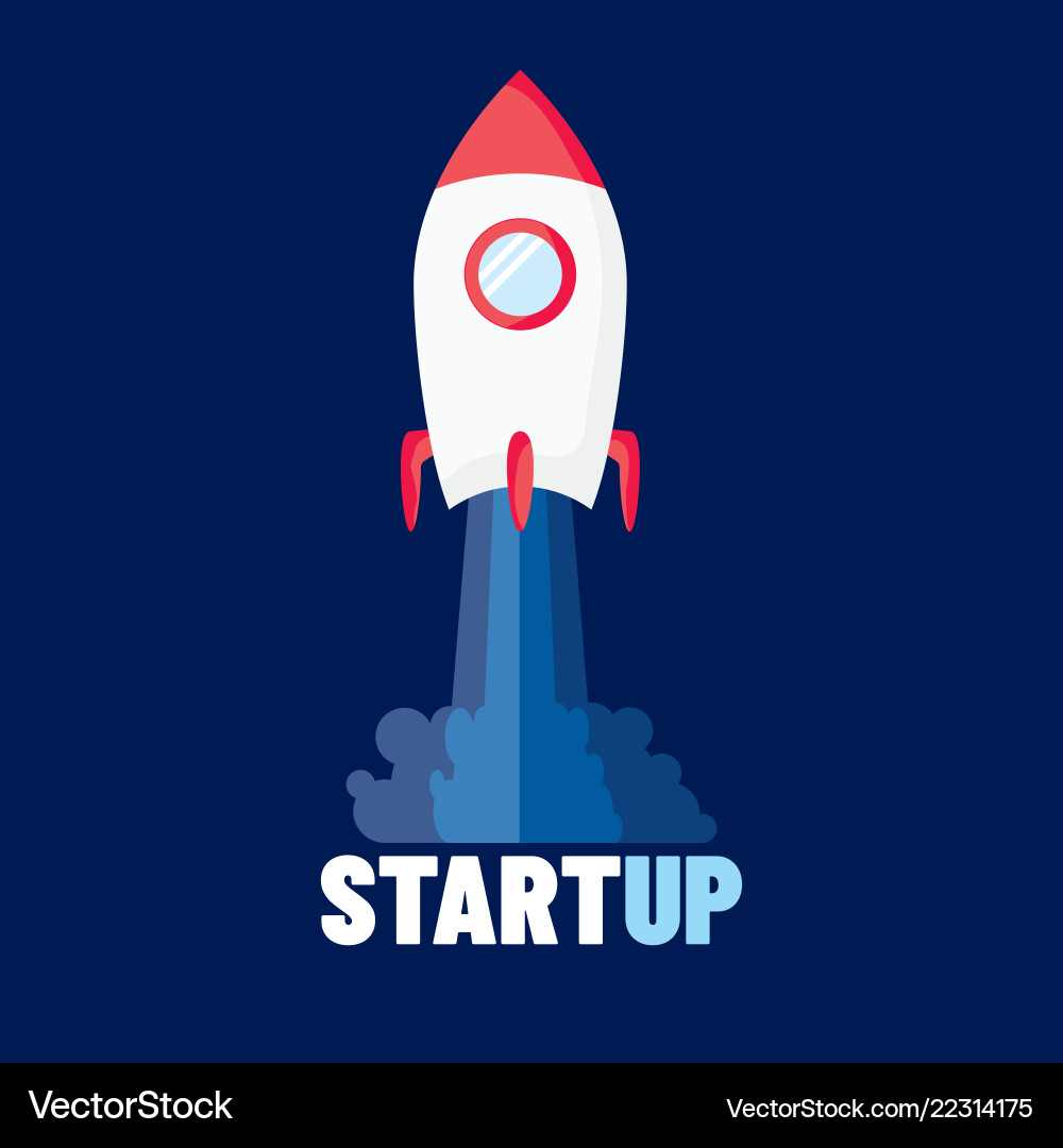 Startup - flat design rocket launch and smoke Vector Image
