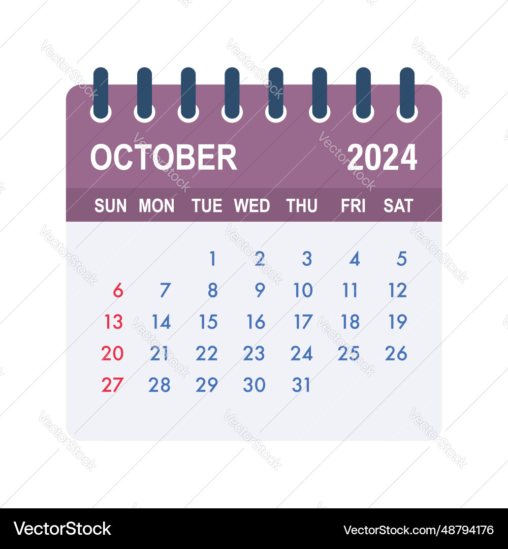 October 2024 calendar leaf in flat Royalty Free Vector Image