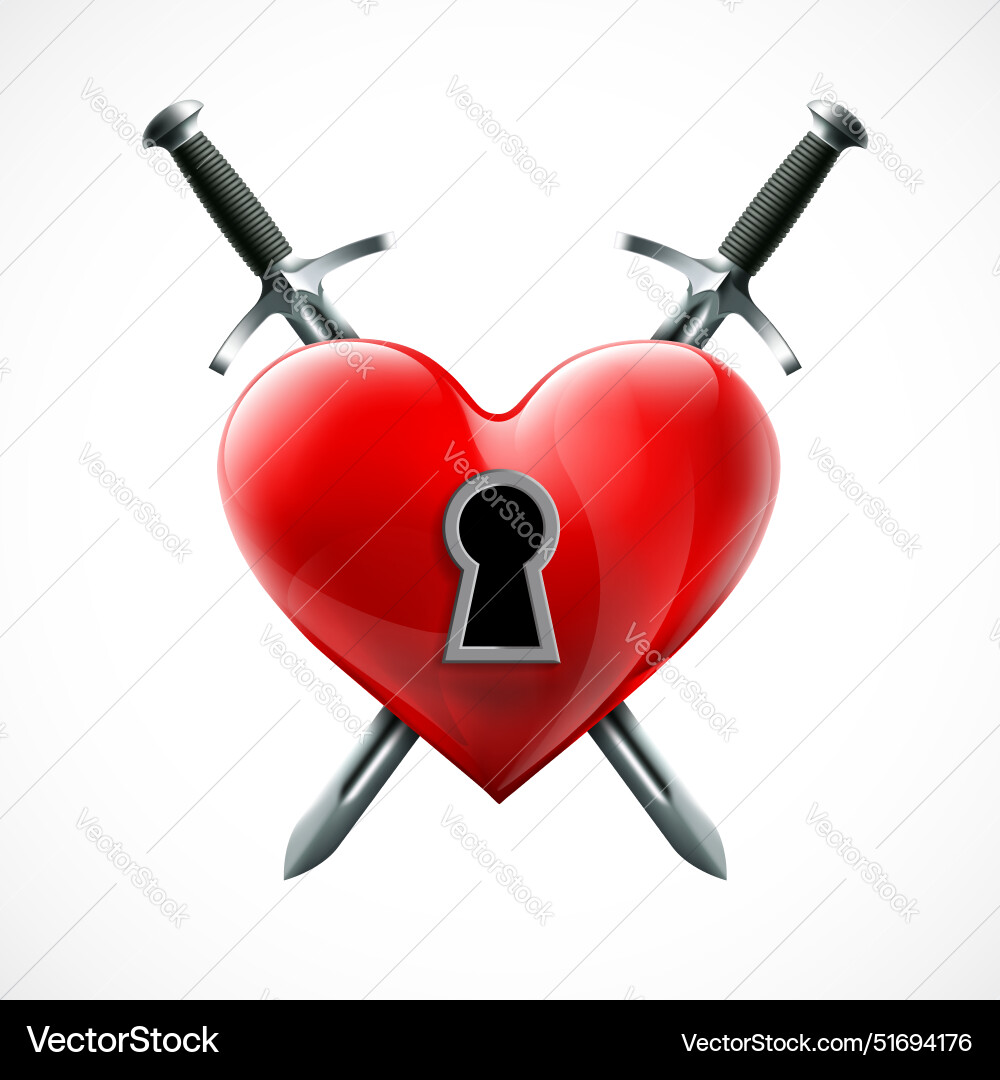 Red heart shape and two crossed swords Royalty Free Vector