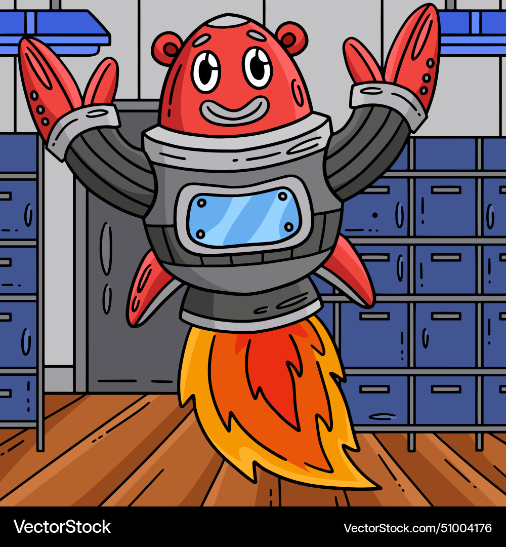 Robot with rocket booster colored cartoon Vector Image
