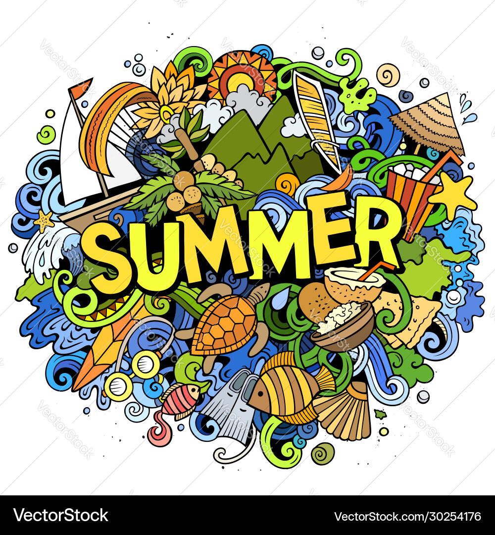 Sommerhand gezeichnete Cartoon-Doodles Lizenzfreier Vektor