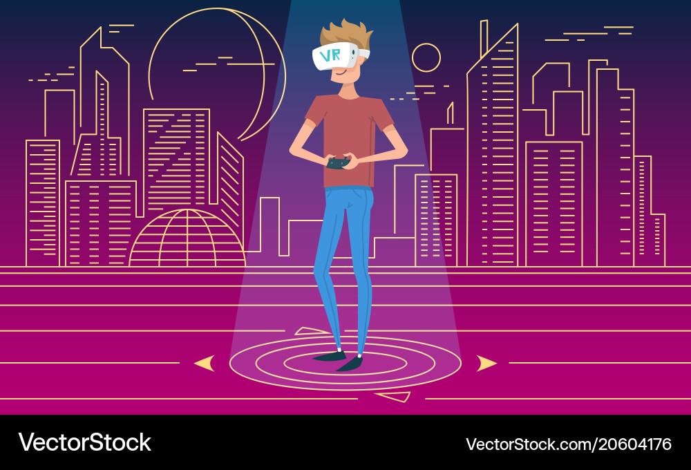 Virtual reality world a boy wearing vr headset Vector Image