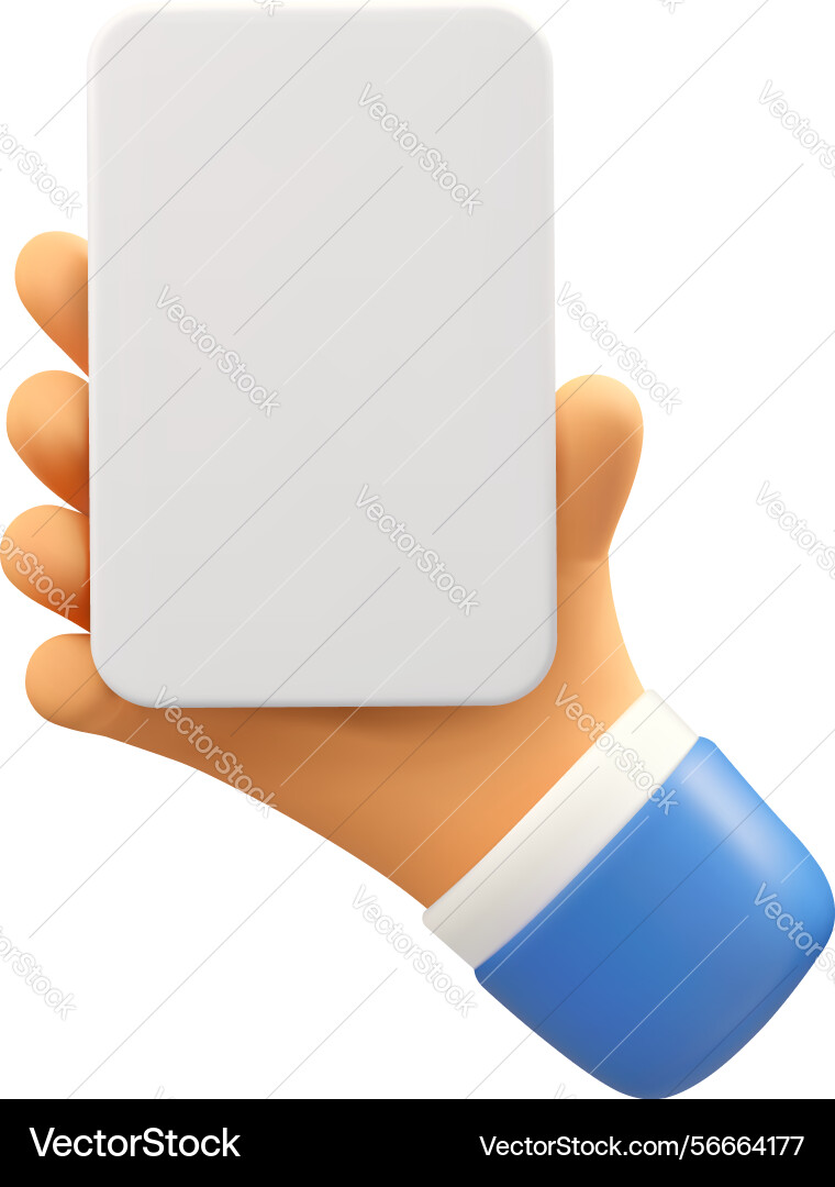 3d cartoon hand holding paper card Royalty Free Vector Image
