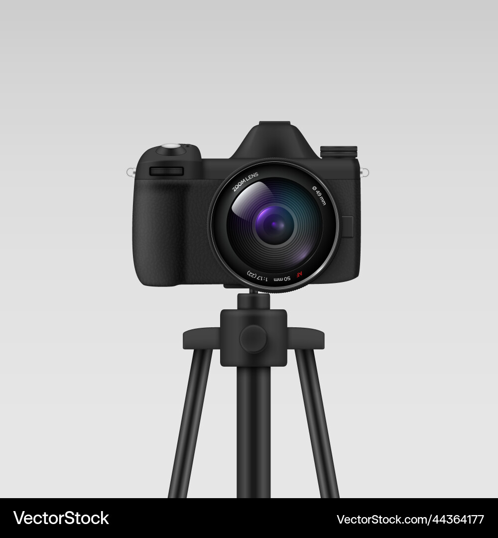 Camera with zoom lens on tripod realistic Vector Image