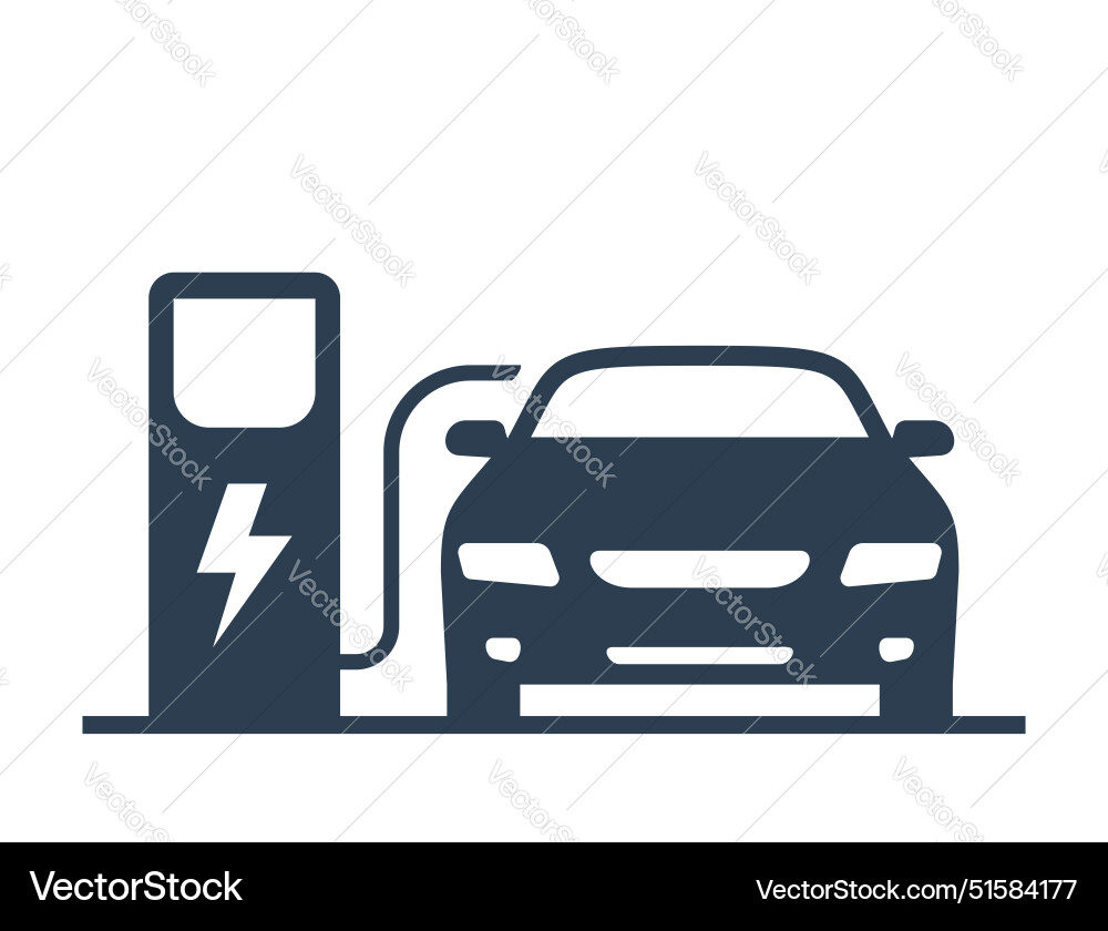 Electric car and charging station icon Royalty Free Vector