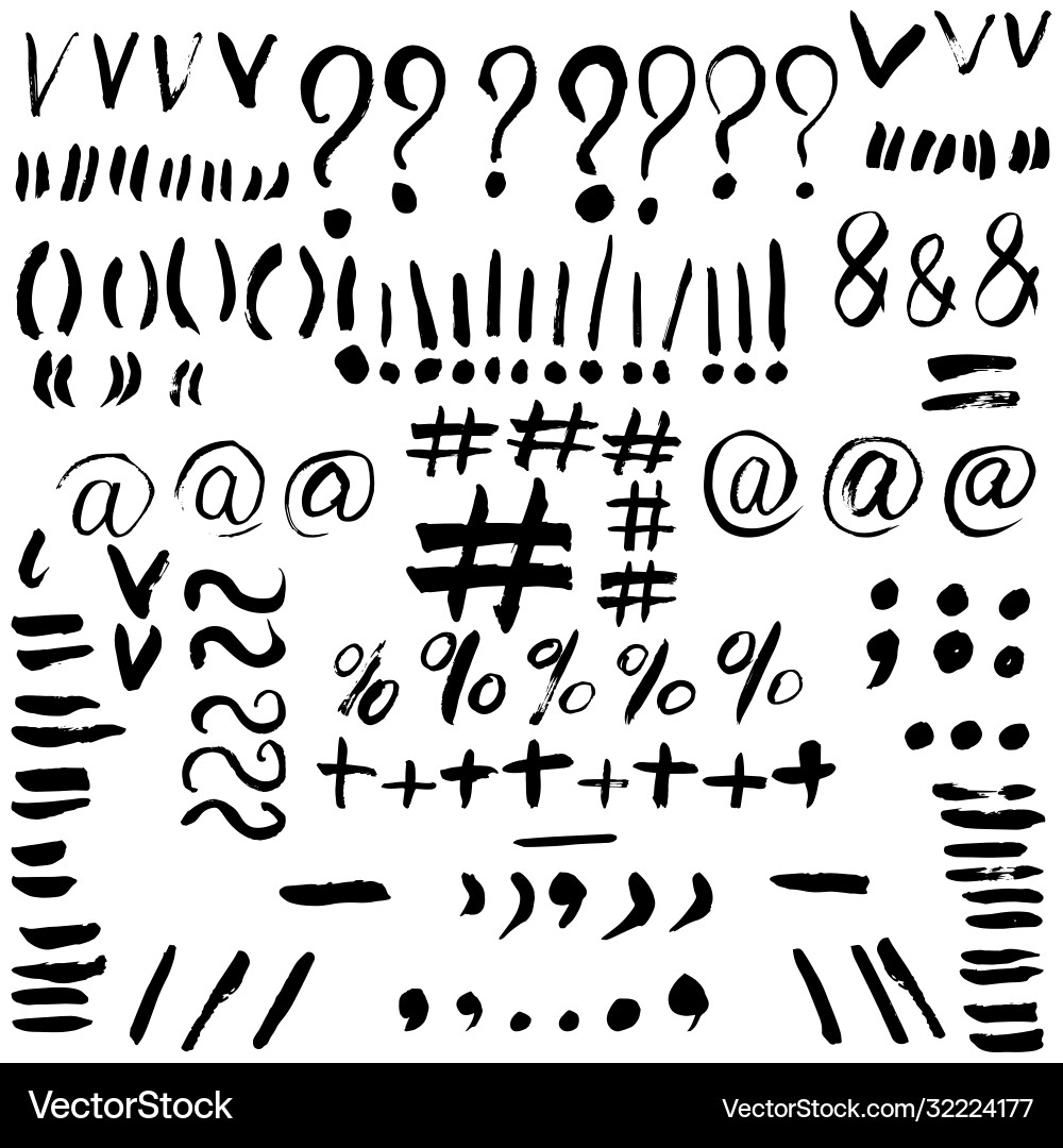Hand drawn typographic marks alphabet symbols Vector Image
