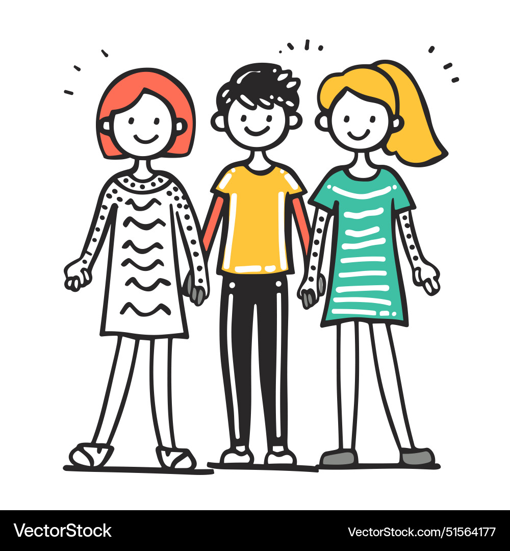 Three friends standing together smiling happily Vector Image