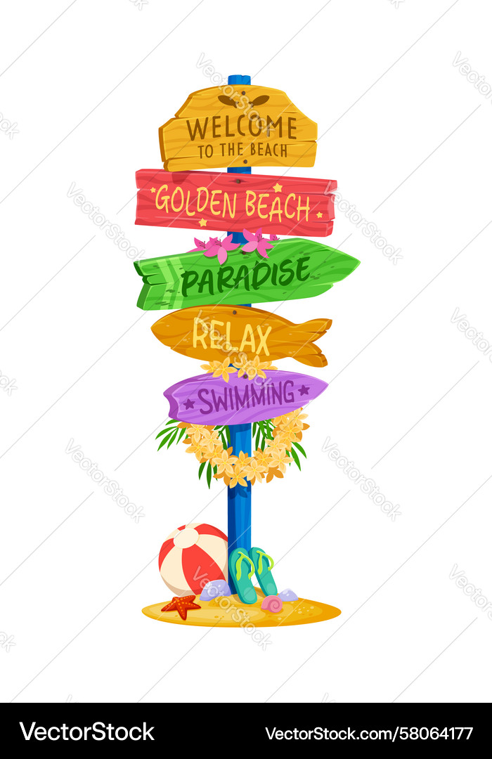 Tropical Beach Direction Sign Royalty Free Vector Image