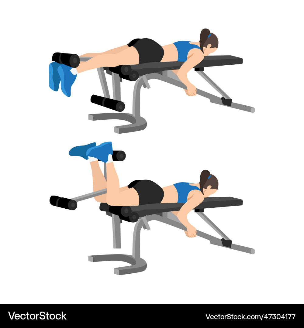 Woman doing lying leg curls exercise Royalty Free Vector
