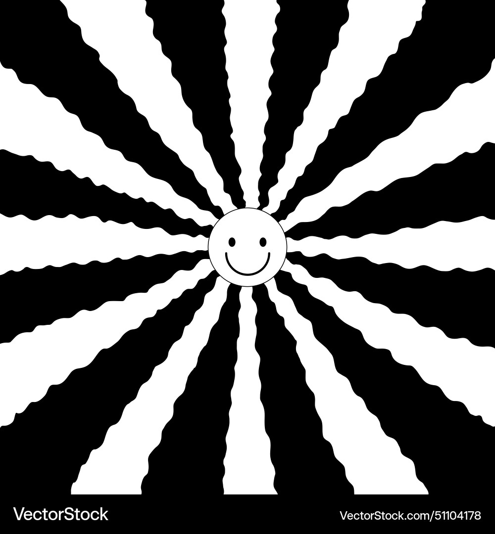 Black and white background sun with rays face Vector Image