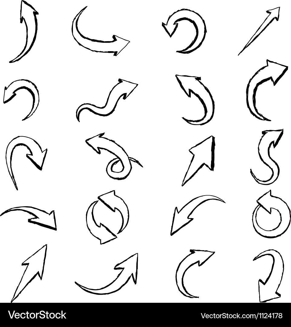 Black Arrows Set - Doodle Style Royalty Free Vector Image