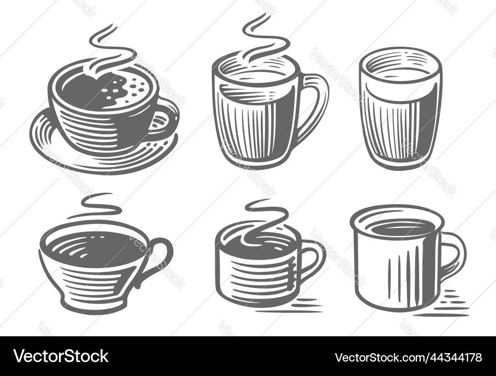 Coffee and tea cups espresso glass sketch design Vector Image