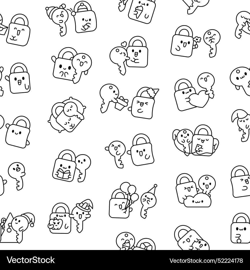 Cute kawaii padlock and key coloring page Vector Image